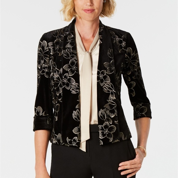 Kasper | Jackets & Coats | Kasper Floralprint Velvet Flyaway Jacket ...